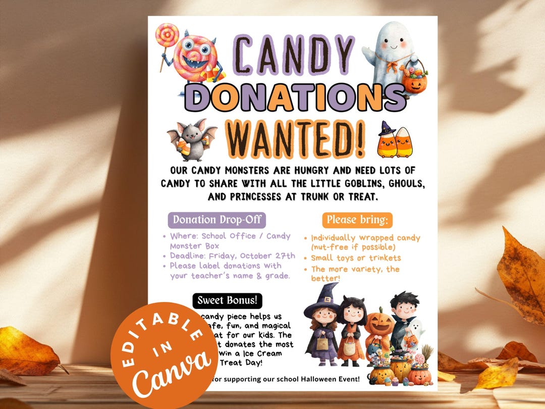 Candy Donations Wanted Flyer Church Trunk or Treat Halloween Event ...
