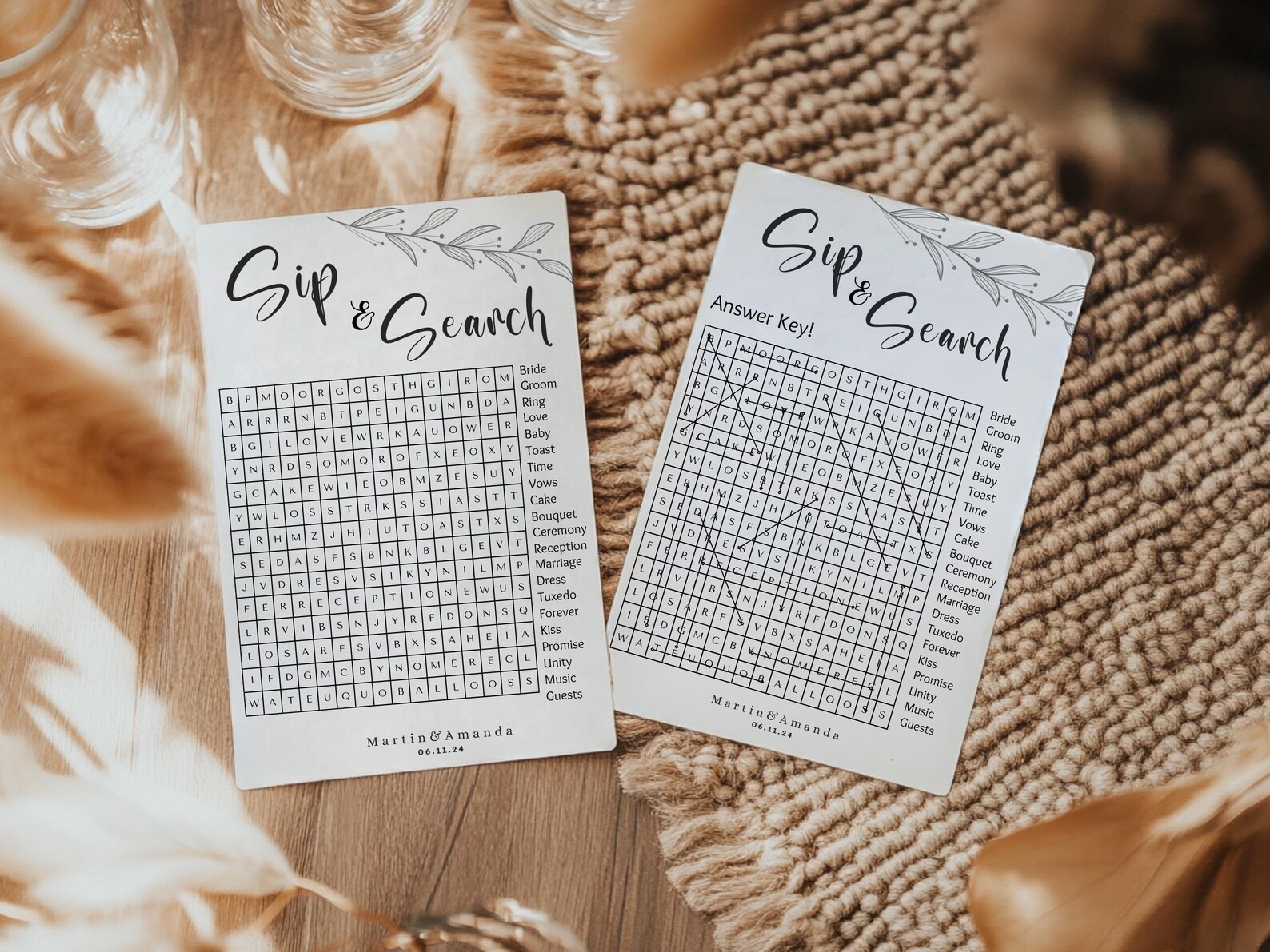 Wedding Sip and Search Reception Table Game Dinner Rehearsal Games for ...