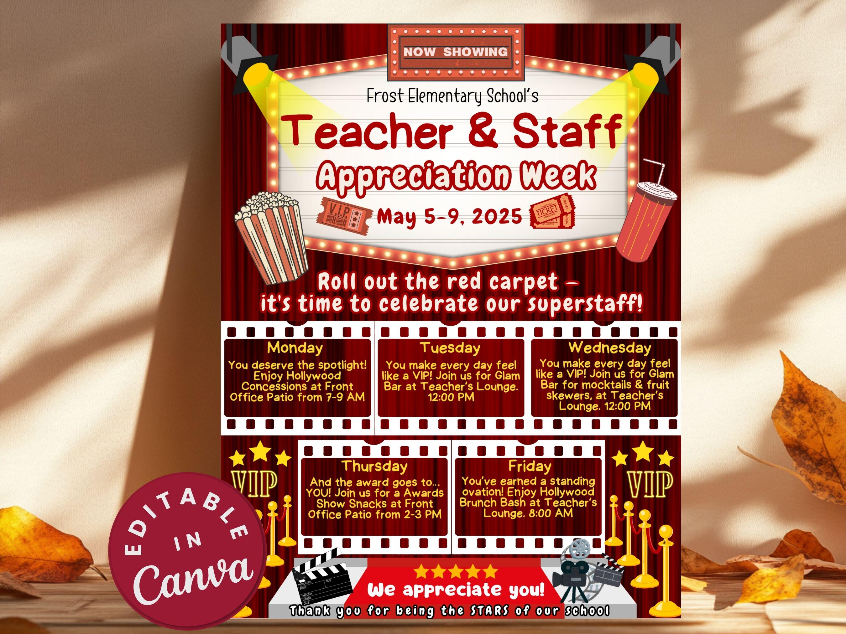 Hollywood Theme Teacher Appreciation Week Flyer Hollywood Editable ...