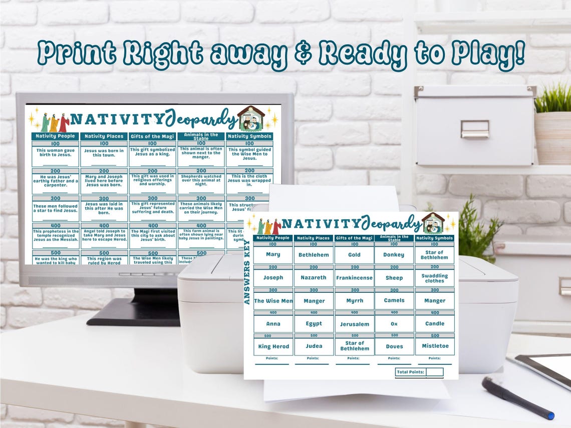 Nativity Jeopardy Game Sheet Printable Christmas Jeopardy Game Bible ...