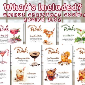20 Christmas Cocktail Recipe Cards Signage Editable Christmas Party ...