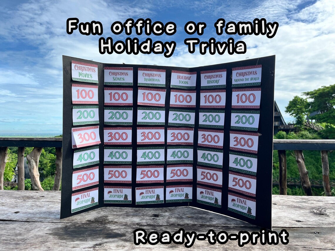 Christmas Trivia Jeopardy Board Game Printable Office Christmas ...