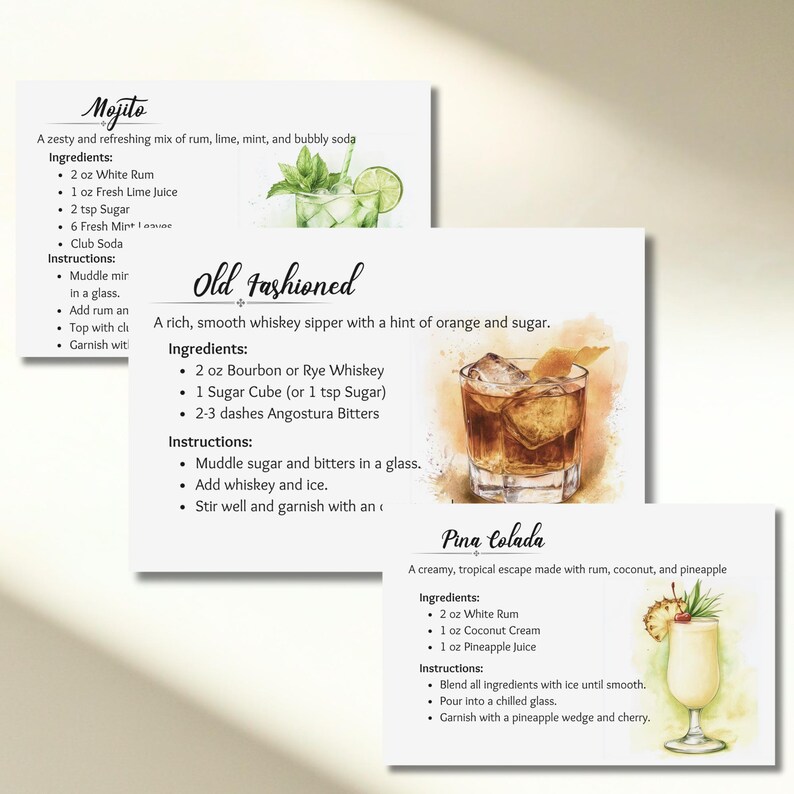 Cocktail Recipe Card Editable Party Signature Drink Bar Menu Template ...