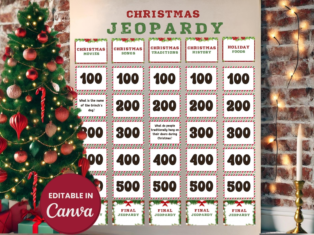 Christmas Jeopardy Game Printable, Downloadable Trivia for Adults Fun ...