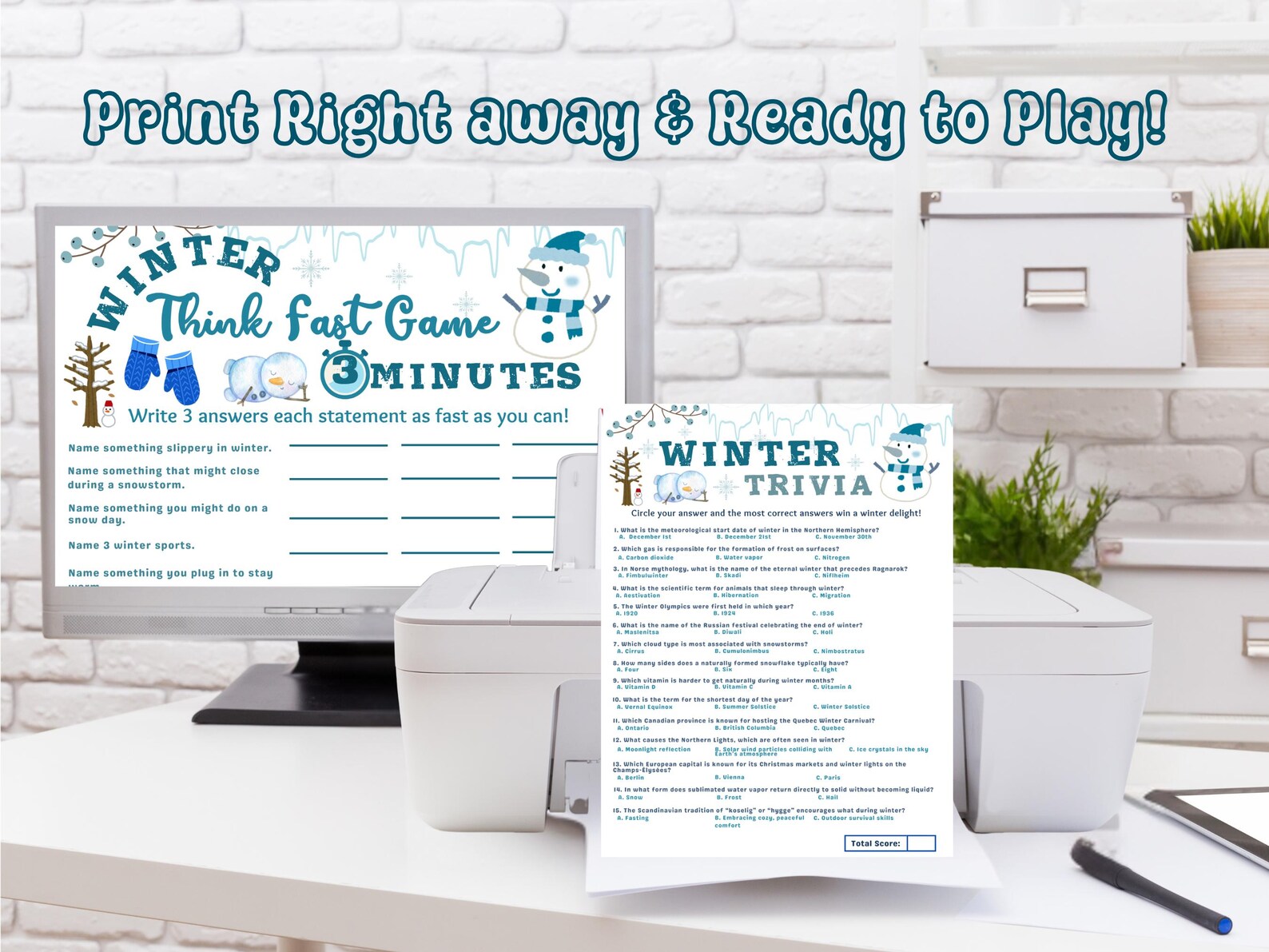 Winter Trivia Game Bundle Fun Printable Holiday Trivia for Family Game ...