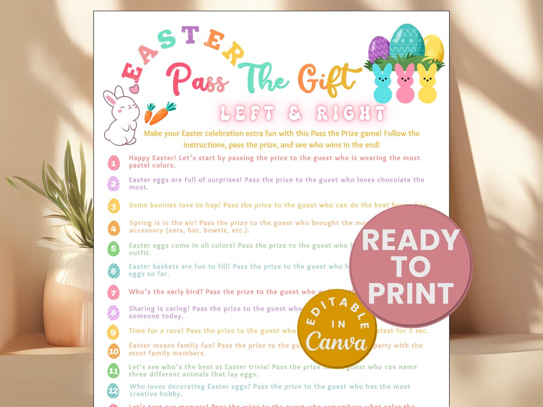 DIY Easter Pass the Gift Game Printable Easter Game Sheet Kids Summer ...