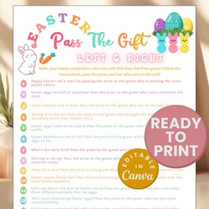 DIY Easter Pass the Gift Game Printable Easter Game Sheet Kids Summer ...