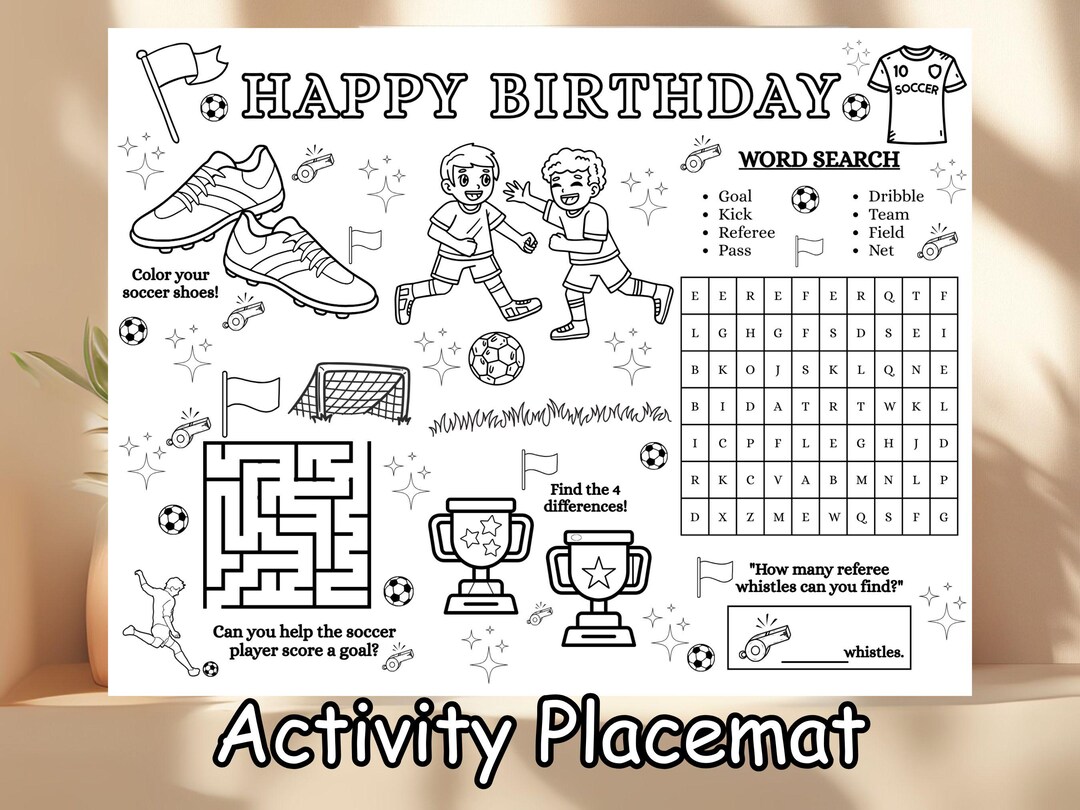 Soccer Placemat Activity Birthday Game Soccer Birthday Party Theme ...