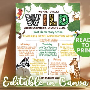 Jungle Teacher Appreciation Week Itinerary, Editable Template ...