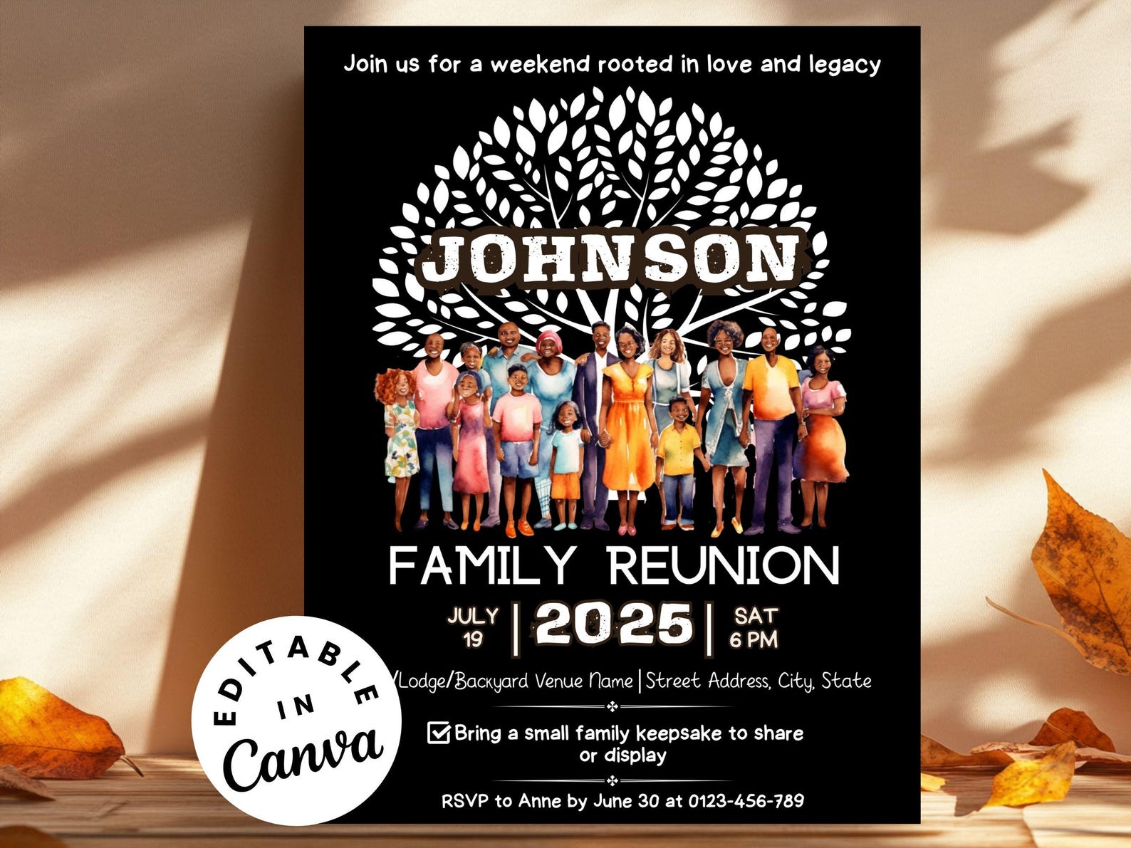 Black Family Reunion Flyer, Editable Family Tree Reunion Invitations ...