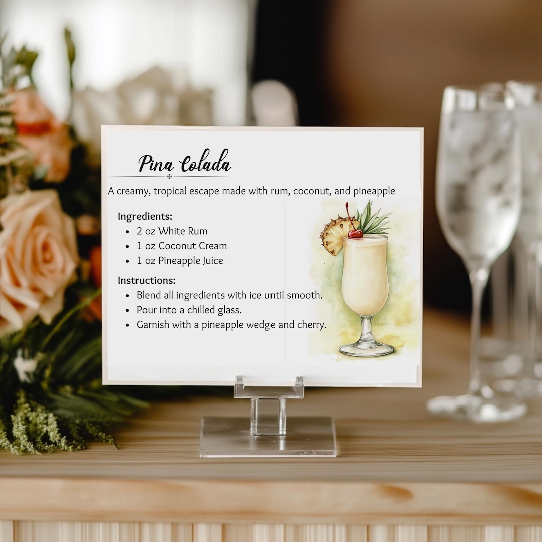 Cocktail Recipe Card Editable Party Signature Drink Bar Menu Template ...