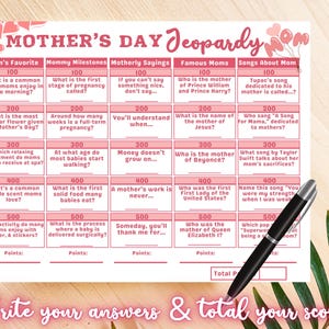 Printable Mothers Day Jeopardy Game Sheet Template Mother's Day Trivia ...