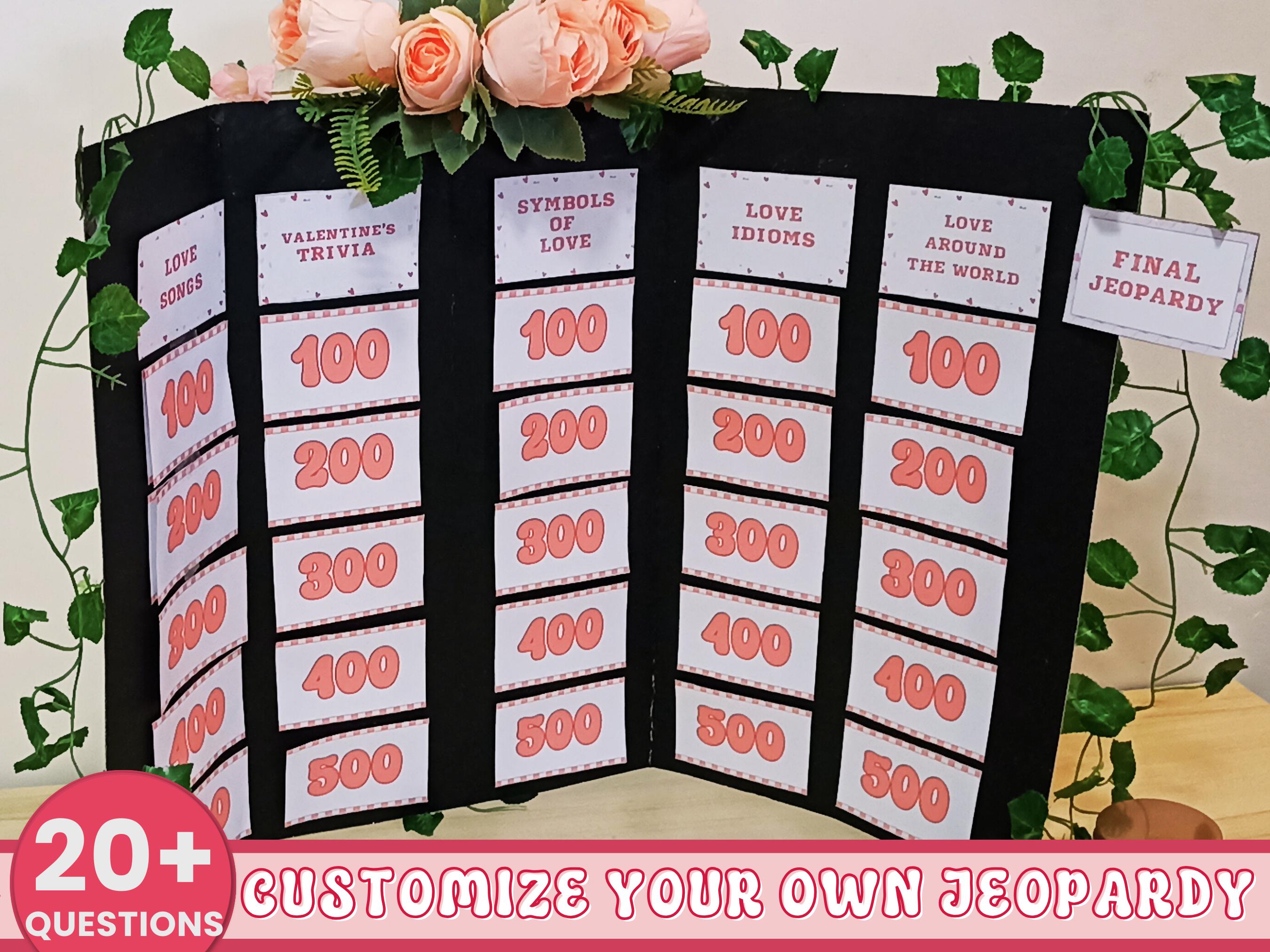 Galentine Jeopardy Board Game Printable Drink Jeopardy Board Valentines ...