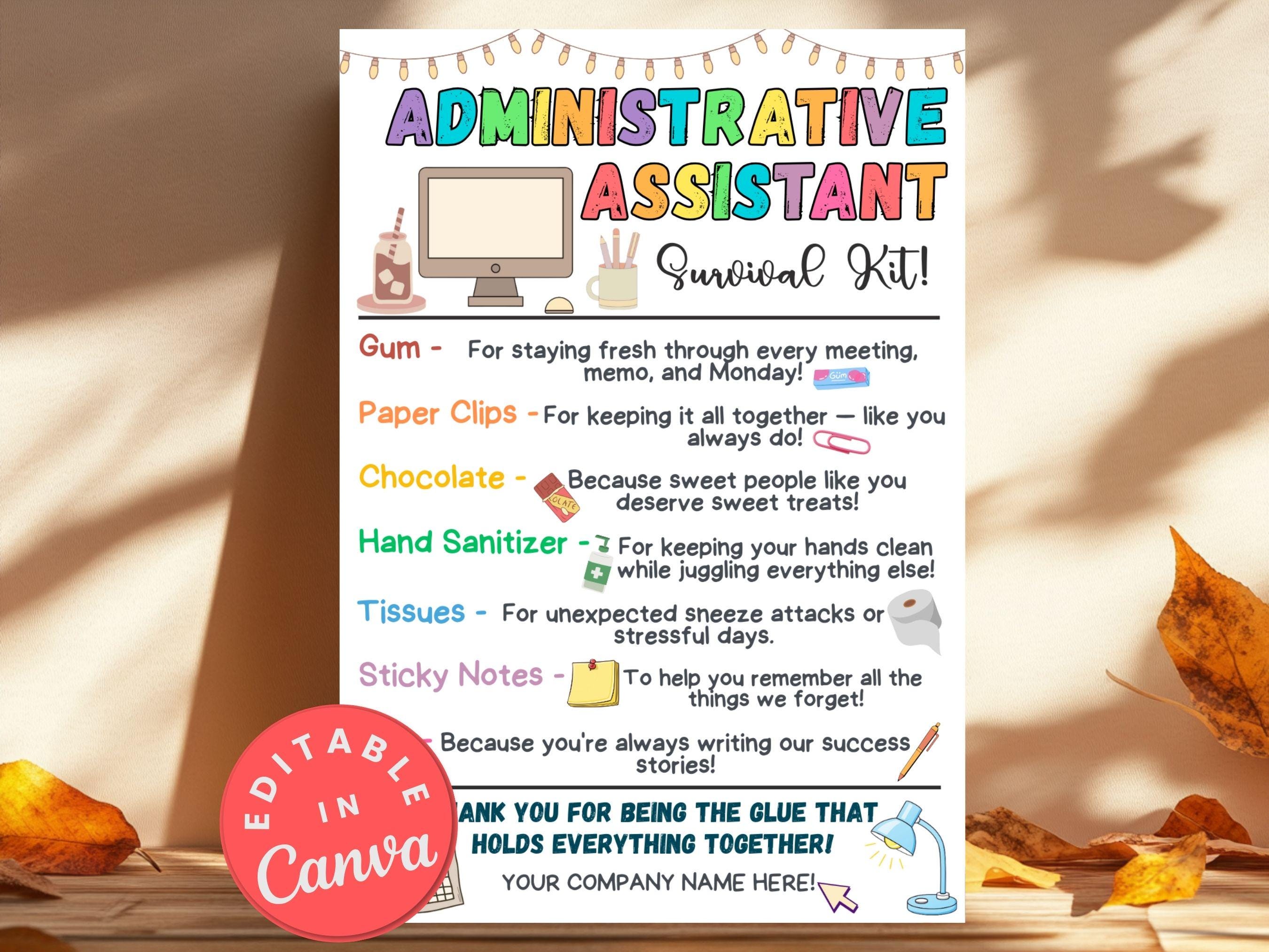 Administrative Assistant Survival Kit Editable Gift Tags for ...