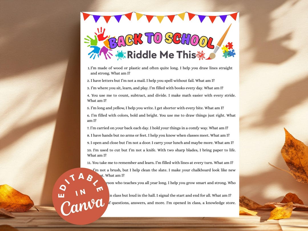 Riddle Back to School Trivia Classroom Games Printable First Day of ...