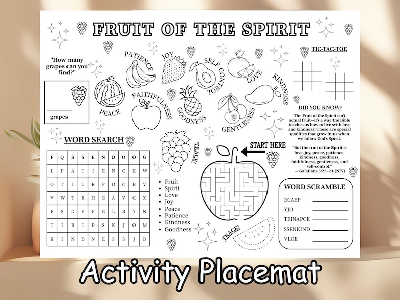 Fruit of the Spirit Activity Placemat Printable Sunday School Kids ...