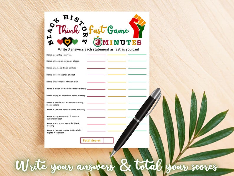 Black History Month Think Fast Game Black History Month Trivia Game ...