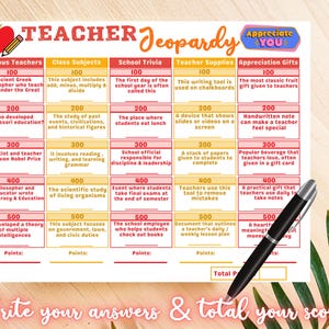 Teacher Appreciation Week Printable Jeopardy Game Teacher Trivia ...
