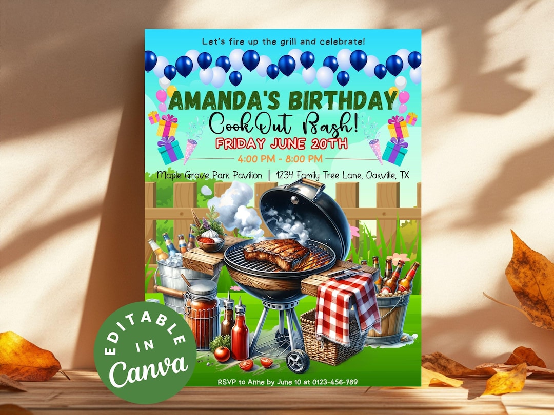 Birthday Backyard Cookout Flyer, Editable BBQ Invitation Template ...