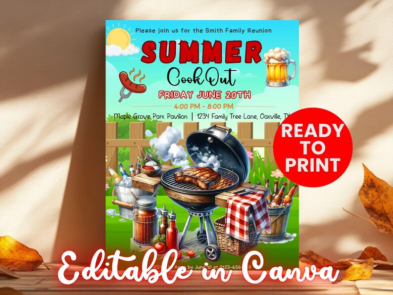 Summer Cookout Flyer Evite Editable BBQ Invitation Template Backyard ...