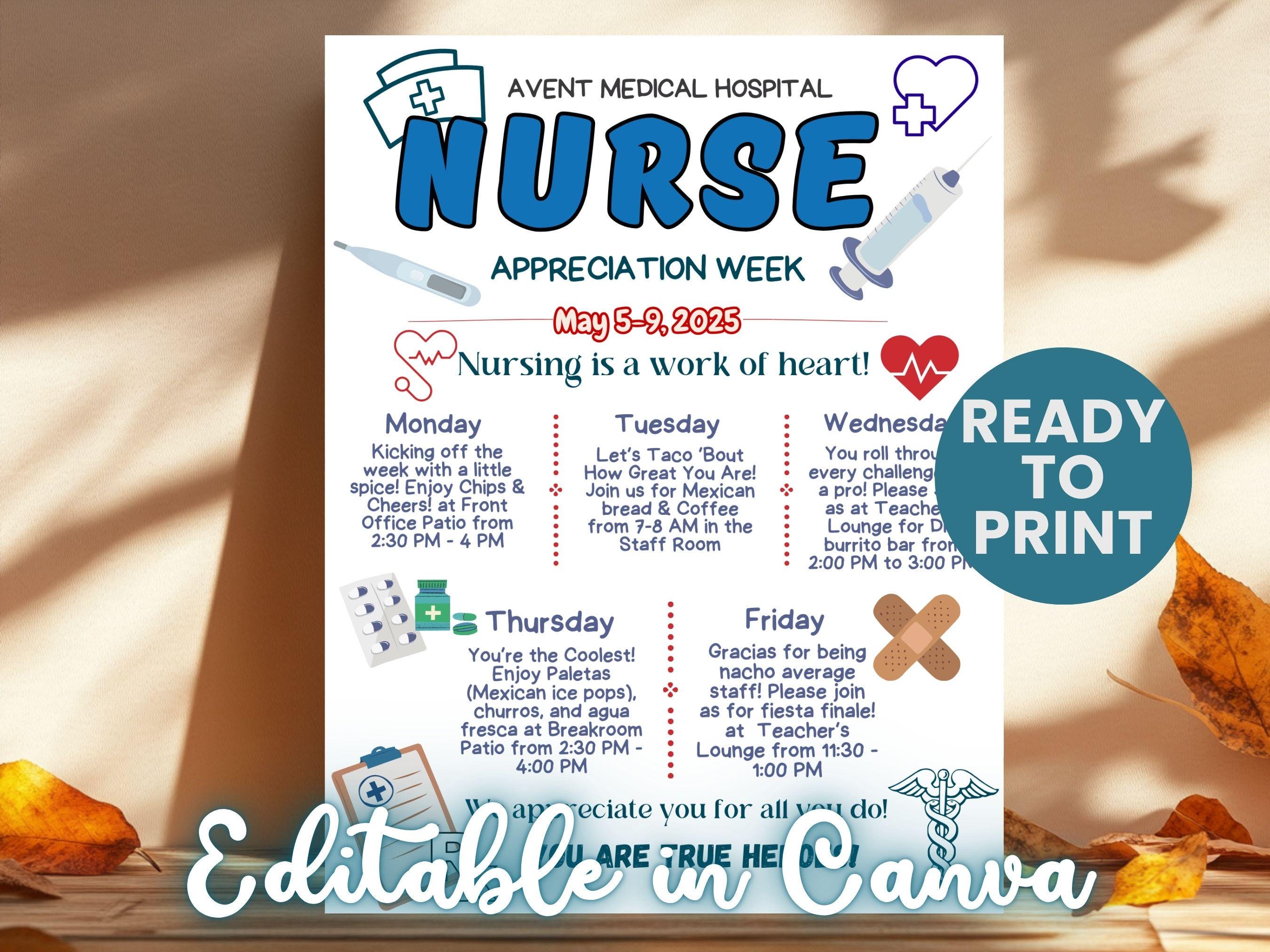 Nurse Appreciation Week Itinerary Editable Nurse Flyer for Hospital ...
