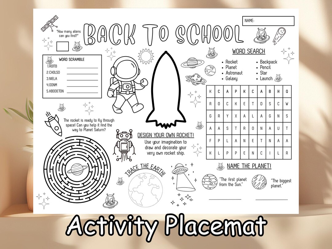 Outerspace Placemat Back to School Space Theme Kids Activity Sheet ...