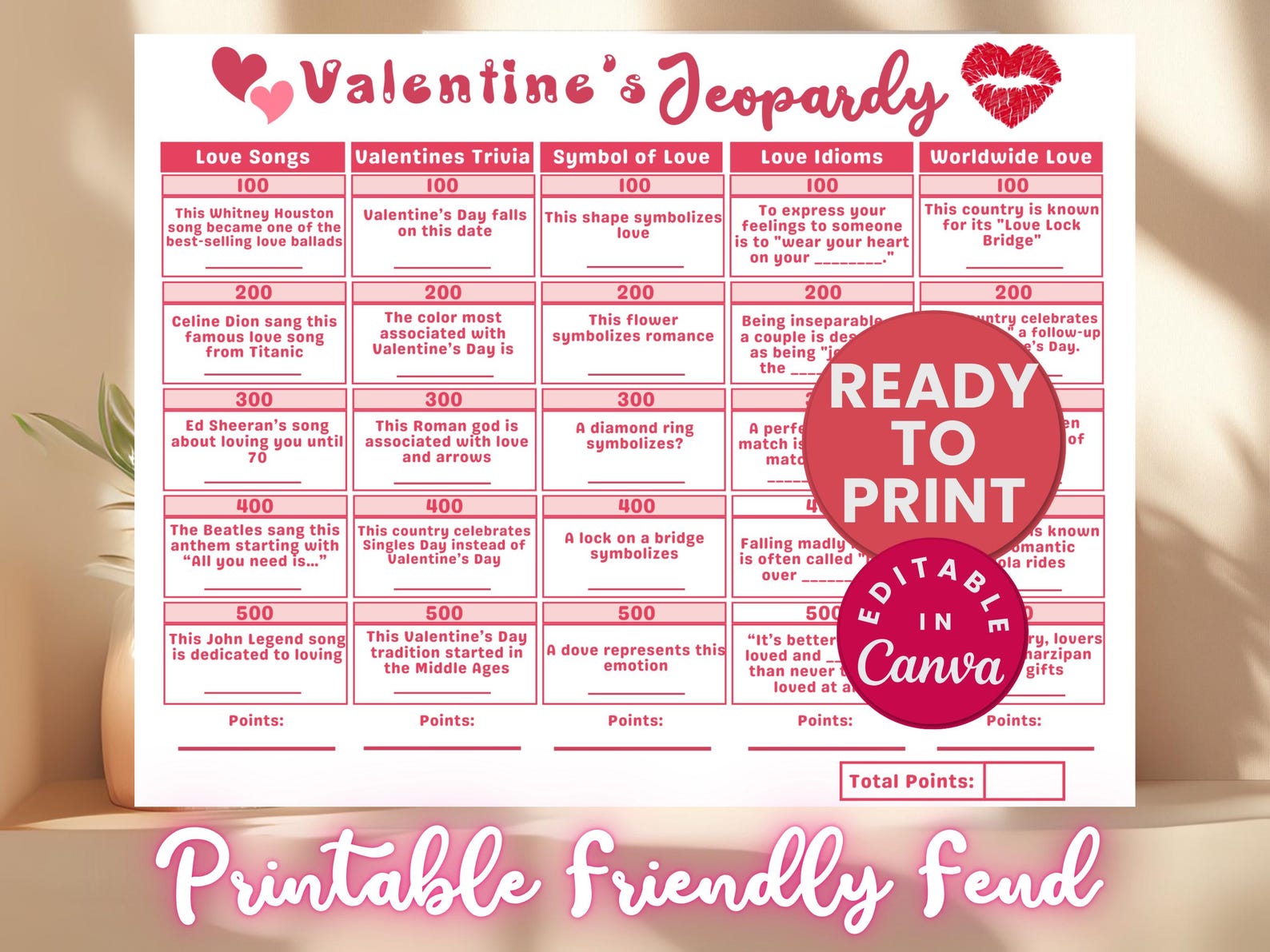 Galentines Jeopardy Game Sheet Valentine's Day Jeopardy Game Printable ...