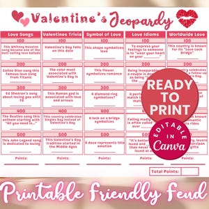 Galentines Jeopardy Game Sheet Valentine's Day Jeopardy Game Printable ...