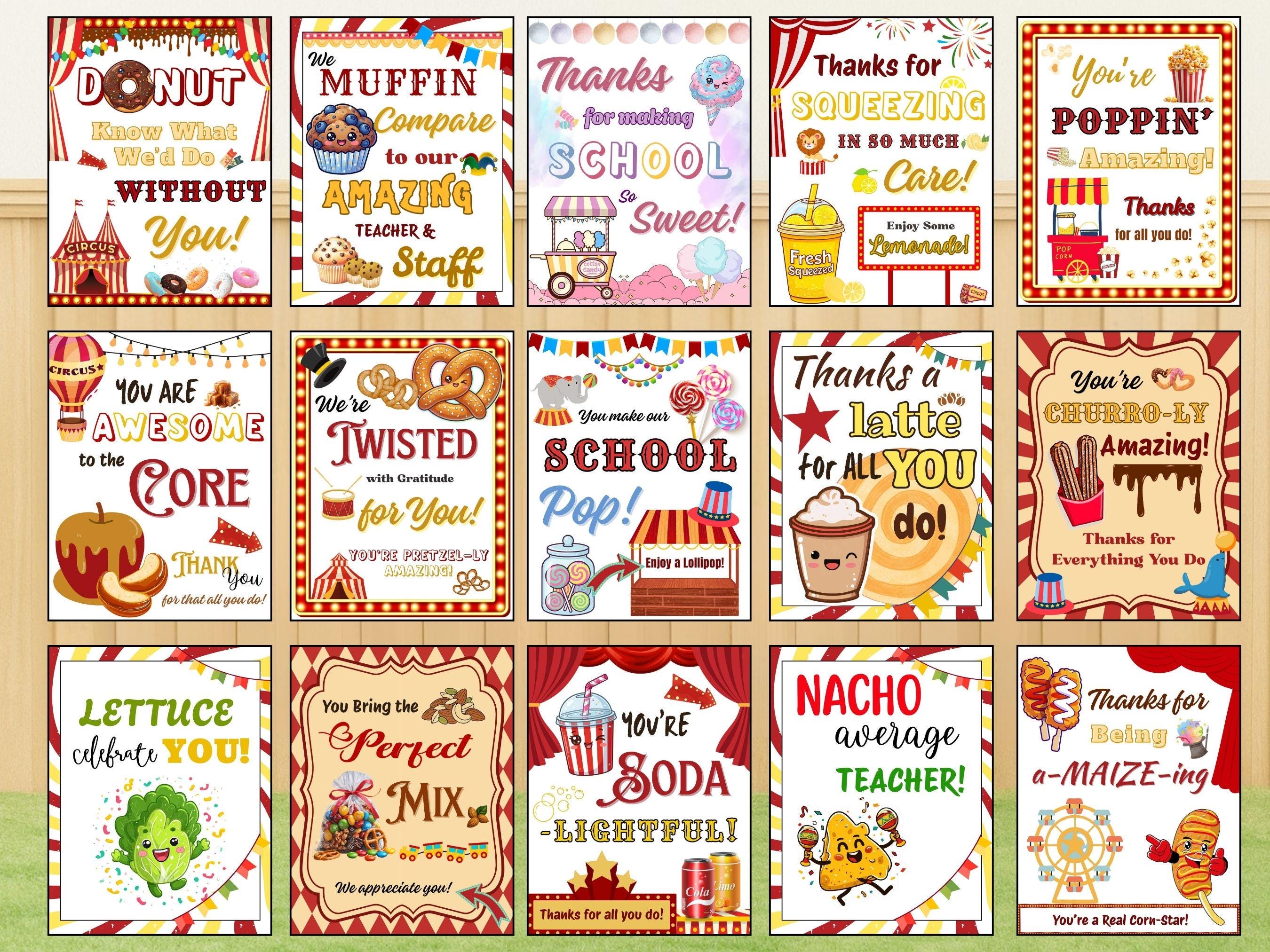 Carnival Appreciation Week Food Sign Bundle Circus Theme Teacher Staff ...