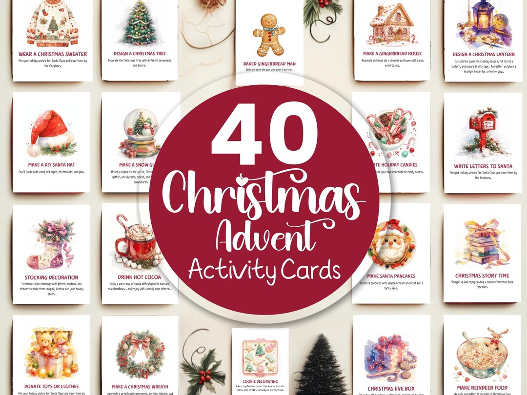 Printable Christmas Advent Calendar Activity Cards for Kids Holiday ...