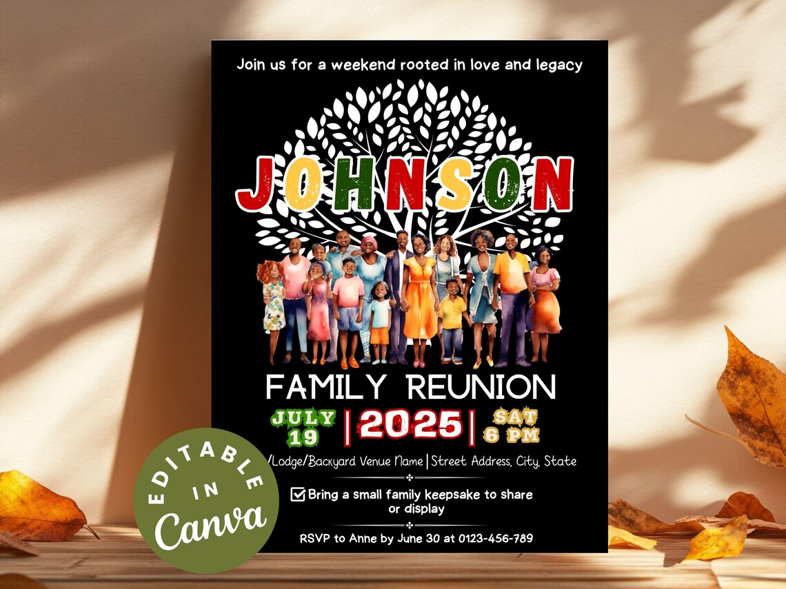African American Family Reunion Flyer, Black Family Digital Invitation ...
