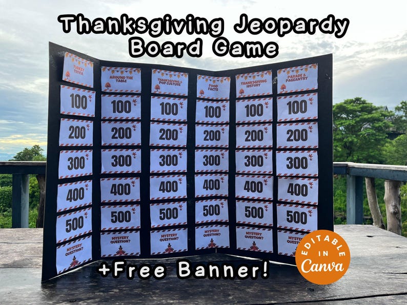 Thanksgiving Jeopardy Board Game Fall Trivia Jeopardy Game Office ...