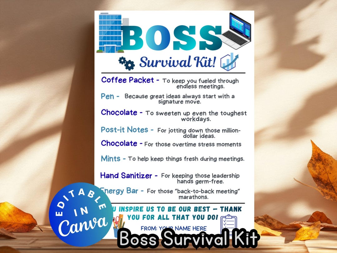Boss Survival Kit Tags Printable Manager Gift Tags Employee Staff Treat ...