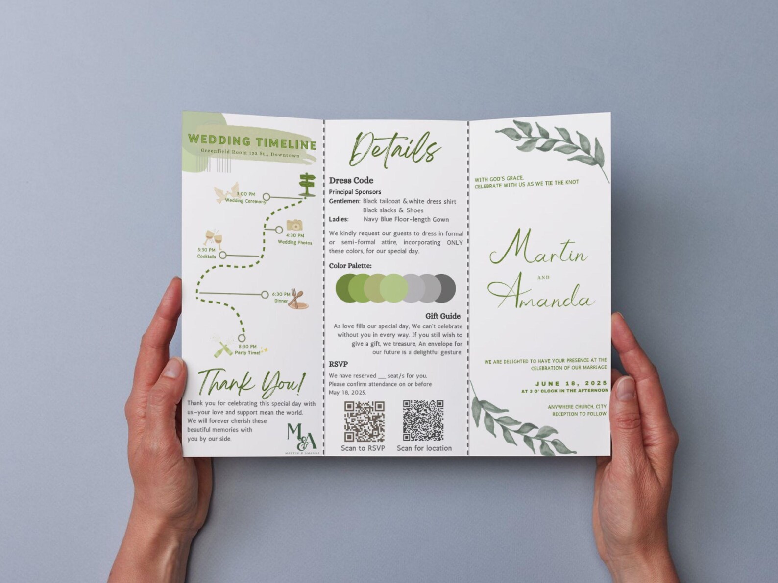 Tri Fold Wedding Program With Seating Chart Editable Canva Template ...