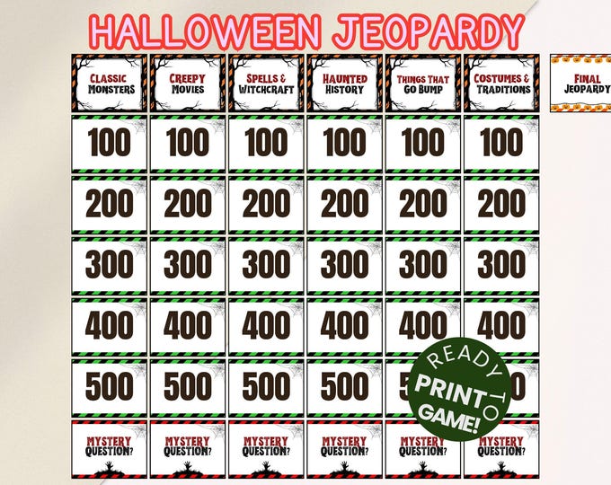 Halloween Trivia Game, Halloween Jeopardy Game, Halloween Activities ...