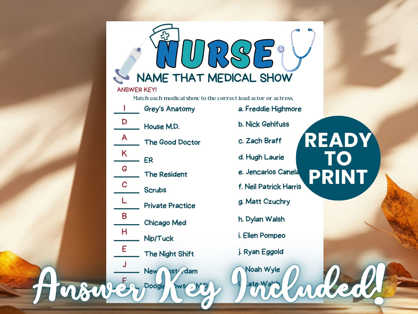 Nurse Movie Trivia Game Name That Medical Show Nurses Week Games ...