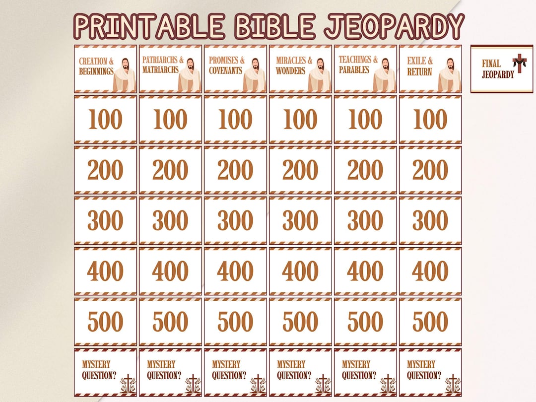 Printable Bible Jeopardy Game Sheet Fun Family Trivia Game Printable ...