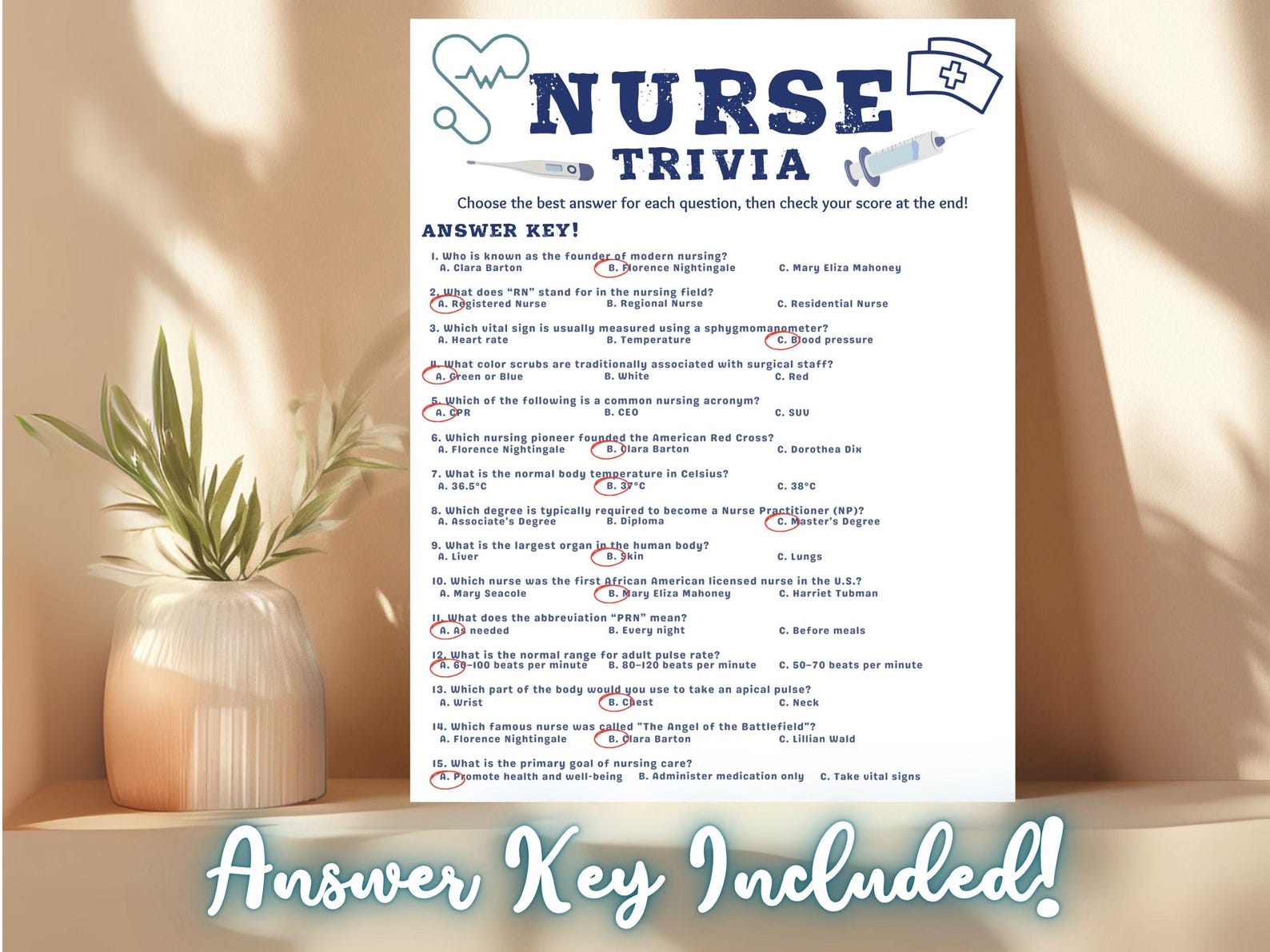 Nurse Appreciation Week Trivia Game Fun Gifts for Medical Staff Thank ...