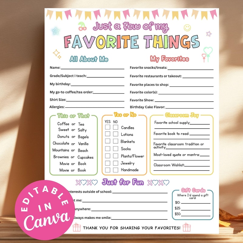 My Favorite Things Sheet - Etsy