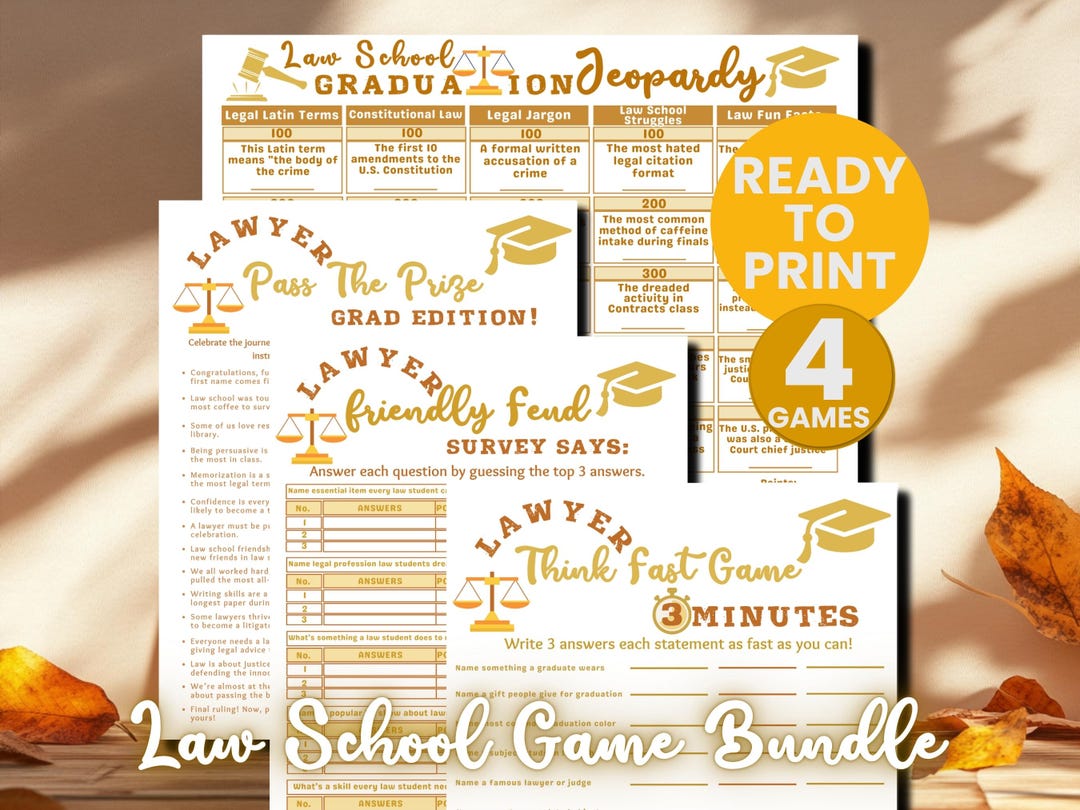 Law School Graduation Party Game Bundle Printable Lawyer Grad Pass the ...