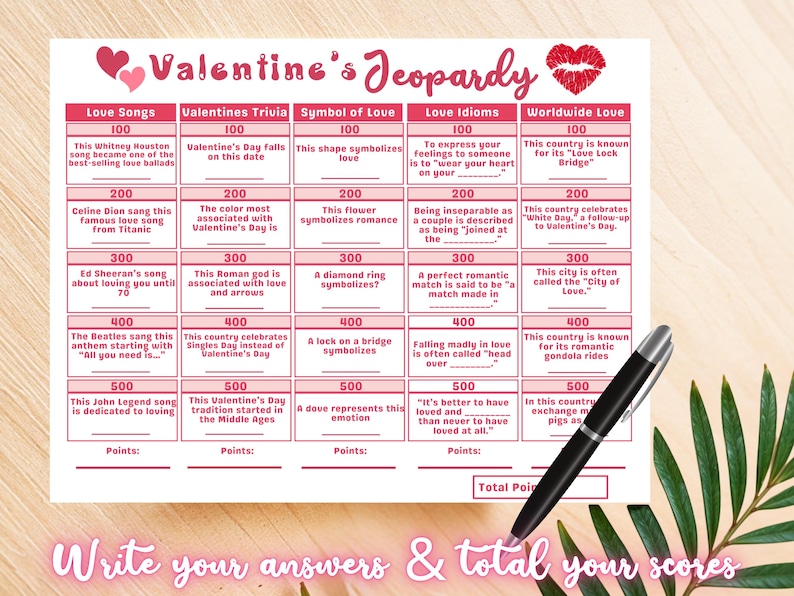 Galentines Jeopardy Game Sheet Valentine's Day Jeopardy Game Printable ...