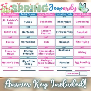 DIY Spring Game Sheet Jeopardy Printable Games for Kids Classroom ...