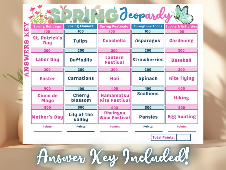 DIY Spring Game Sheet Jeopardy Printable Games for Kids Classroom ...