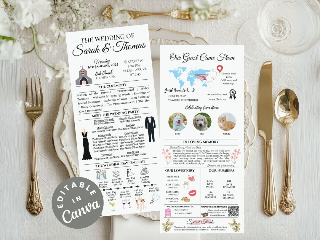 Infographic Wedding Program Template, Unique Church Ceremony Program ...