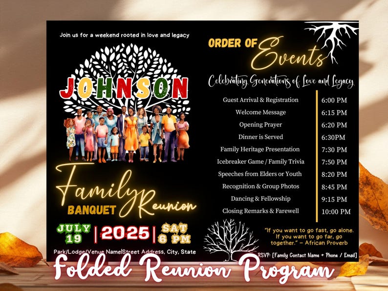 Folded African American Family Reunion Program Invitation Family ...