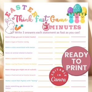 DIY Think Fast Game Easter Printable Kids Summer Activity Easter ...