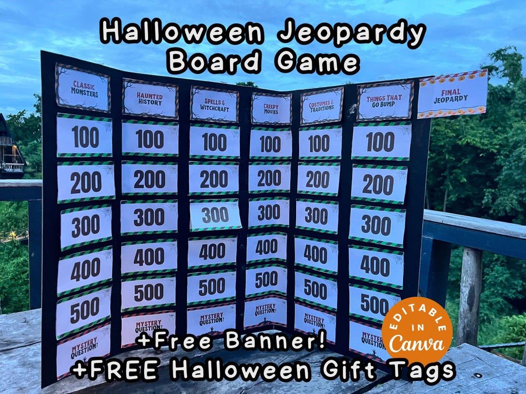 Halloween Jeopardy Board Game Halloween Gift Tags Fall Party Drinking ...