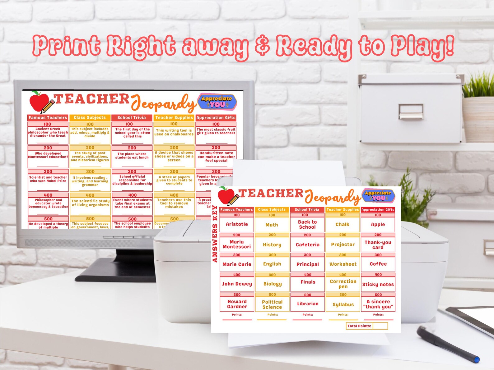 Teacher Appreciation Week Printable Jeopardy Game Teacher Trivia ...