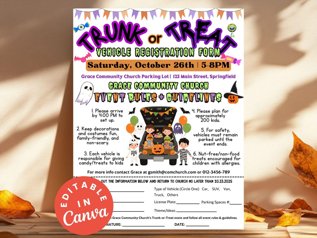 Trunk or Treat Vehicle Registration Form Church Trunk or Treat Car ...