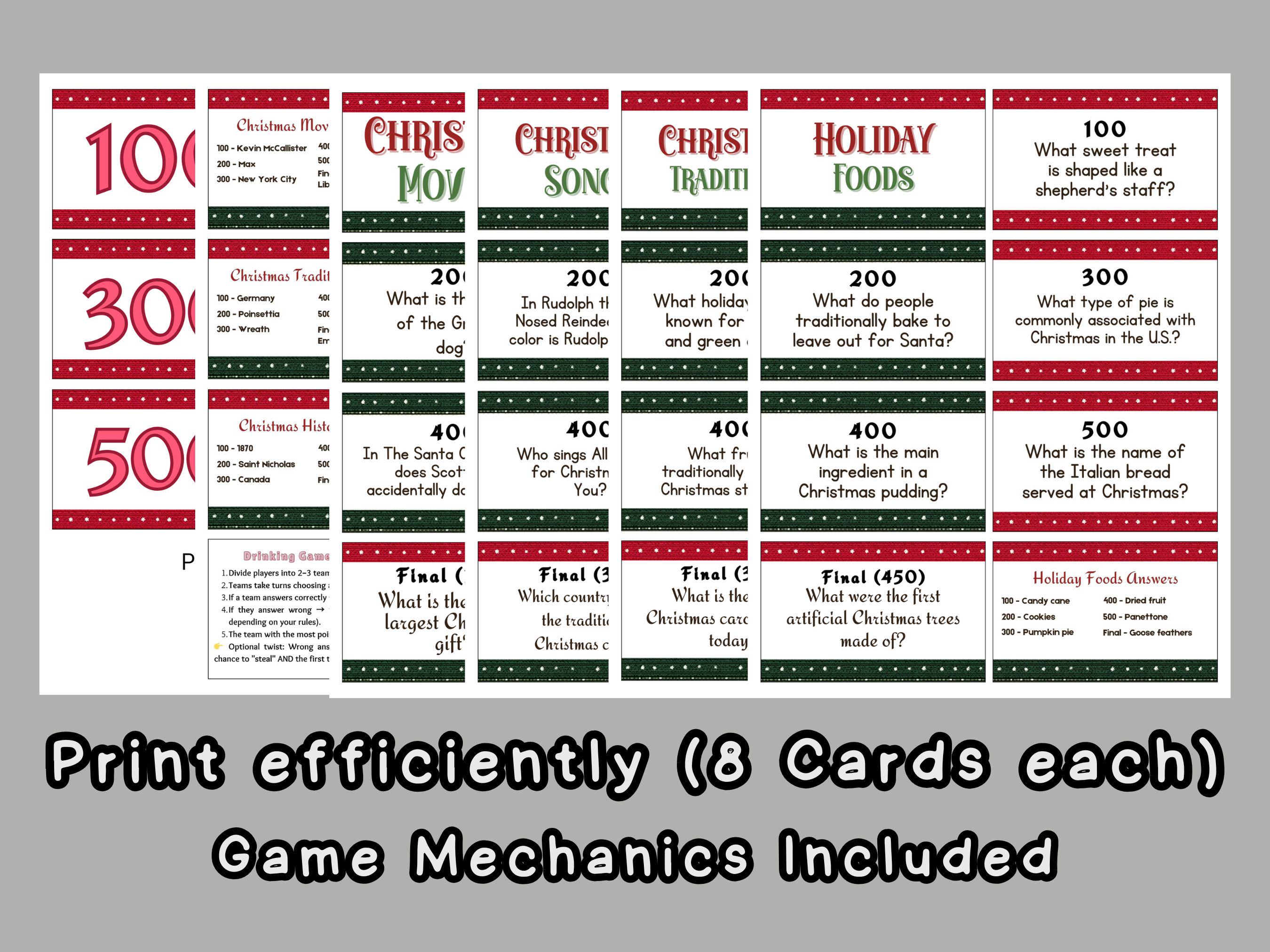 Christmas Trivia Jeopardy Board Game Printable Office Christmas ...